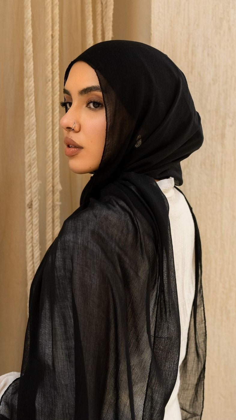 Black - Linen Hijab – Veil&co.